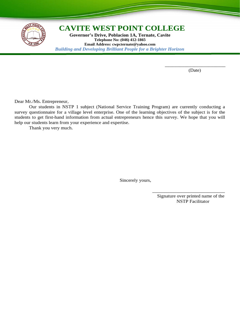 Letter For Survey | PDF | Career & Growth