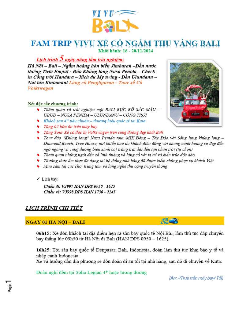 Fam Trip Vivu Xế Cổ Ngắm Thu Vàng Bali | PDF