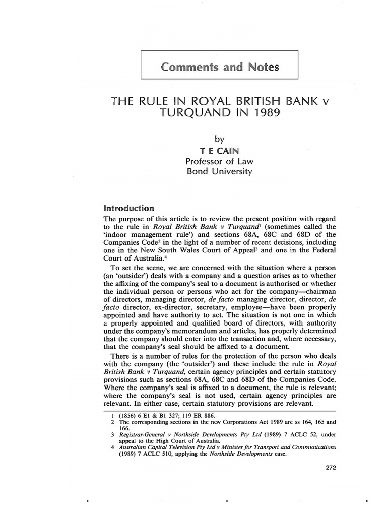 Company Law: The Turquand Rule | PDF | Law Of Agency | Board Of Directors