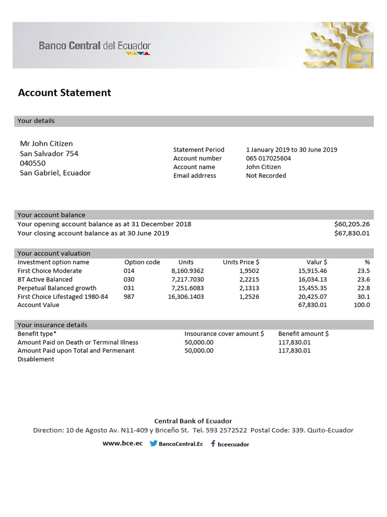 Ecuador Bank Account Statement 2019 | PDF | Finance & Money Management