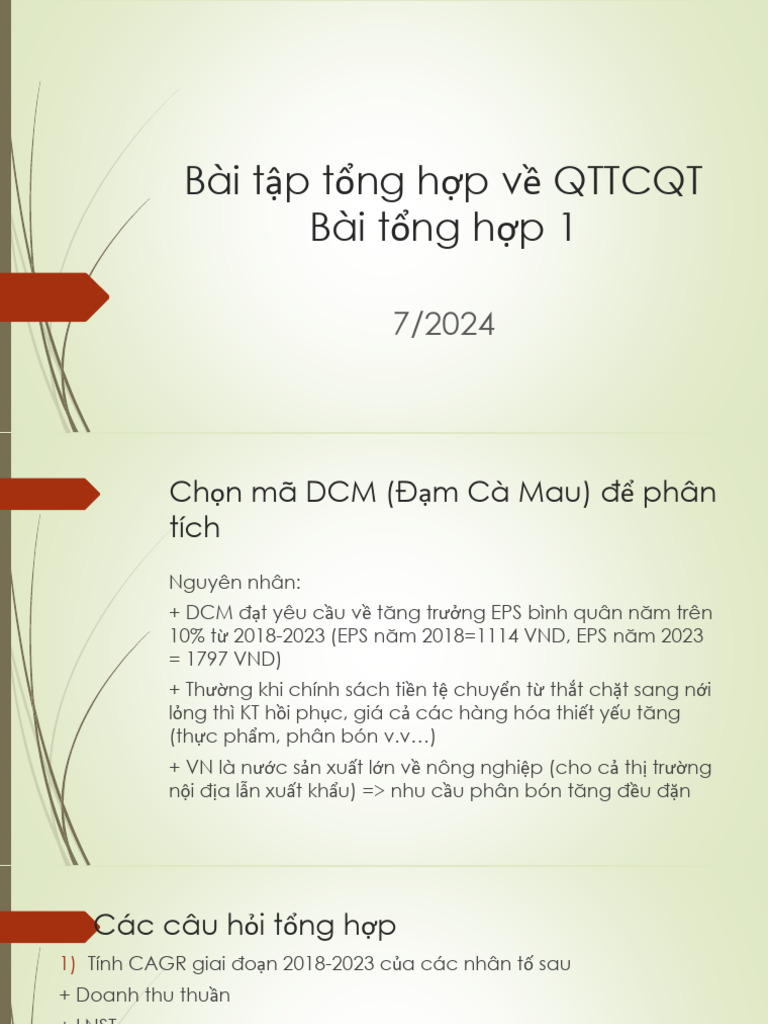 Bài tập tổng hợp về QTTCQT 2024-07 (Bài 1) | PDF