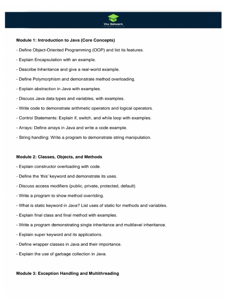 BCS306A Java Makeup Exam Imp | PDF