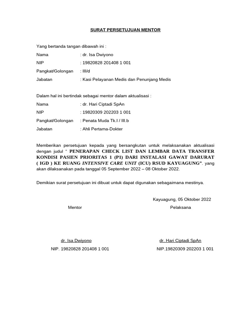 Surat Persetujuan Mentor | PDF | Karier & Perkembangan