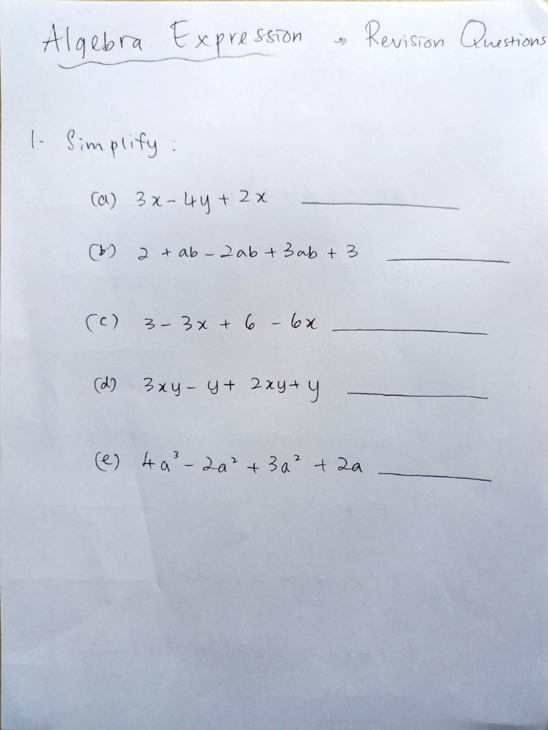 Algebra Expression Questions | PDF