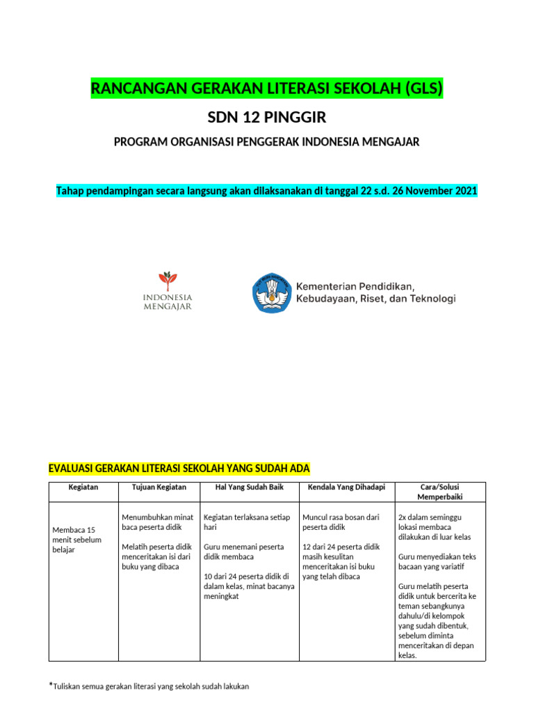 EVALUASI DAN RANCANGAN GERAKAN LITERASI SEKOLAH New | PDF