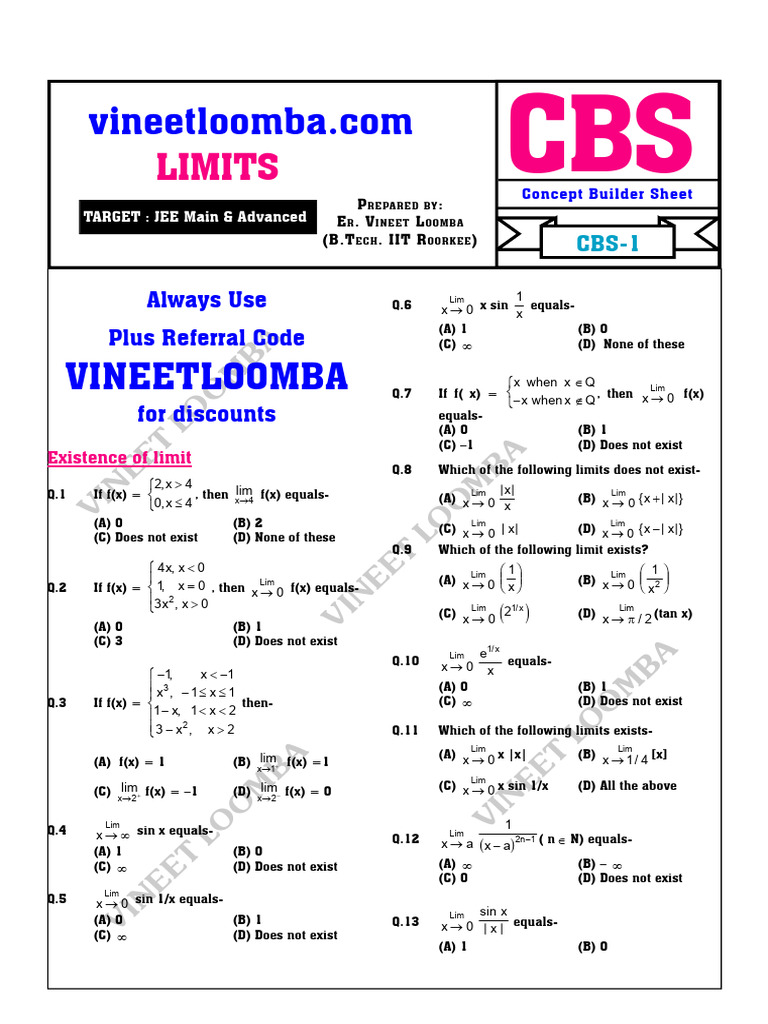 Limits DPP IIT JEE Maths Wallah | PDF | Standardized Tests | Student ...