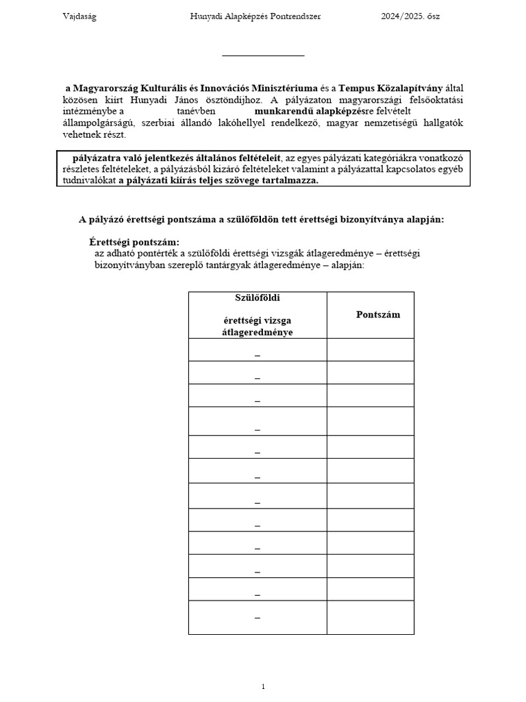 Vajdasag 2425 Tanev Alap Pontrendszer | PDF