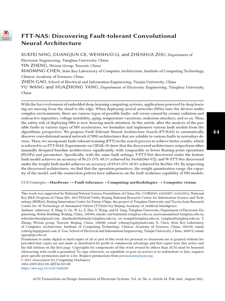 FTT-NAS: Discovering Fault-Tolerant Convolutional Neural Architecture | PDF | Artificial Neural ...