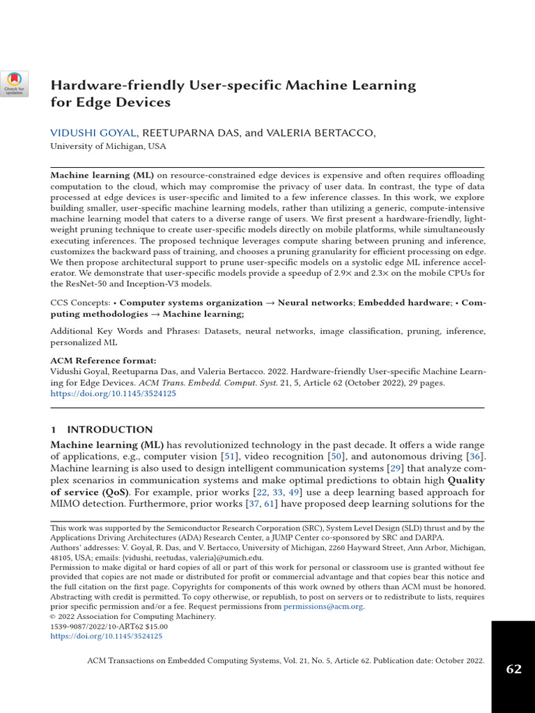Hardware-Friendly User-Specific Machine Learning For Edge Devices | PDF | Machine Learning ...