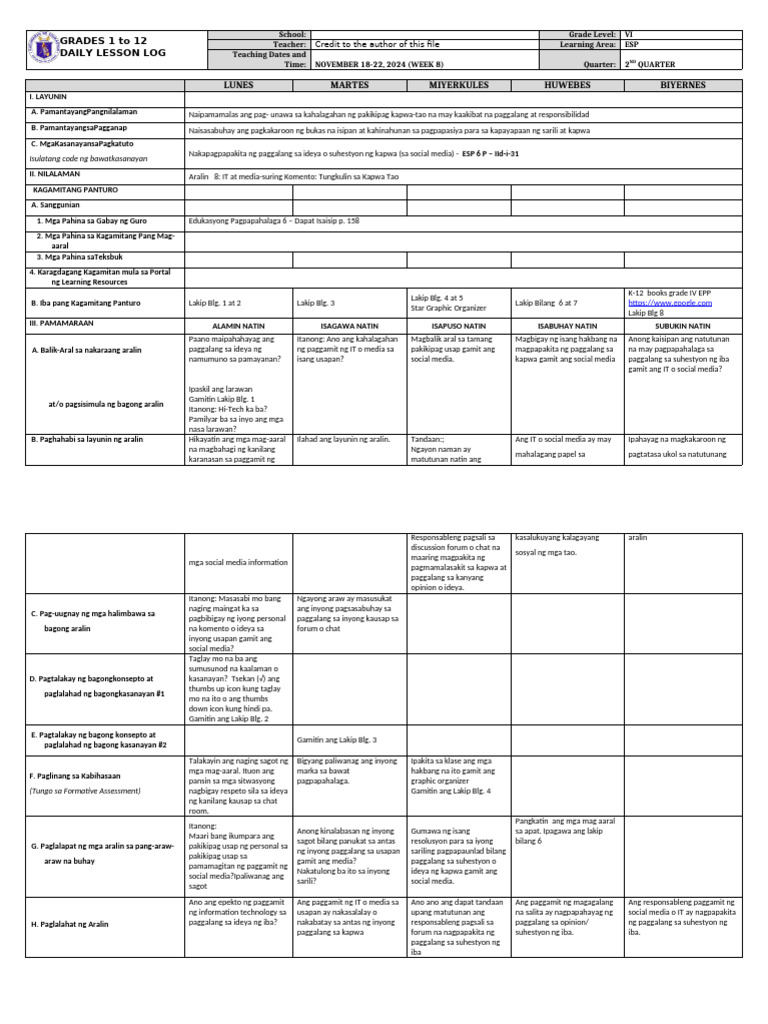 DLL - Esp 6 - Q2 - W8 | PDF