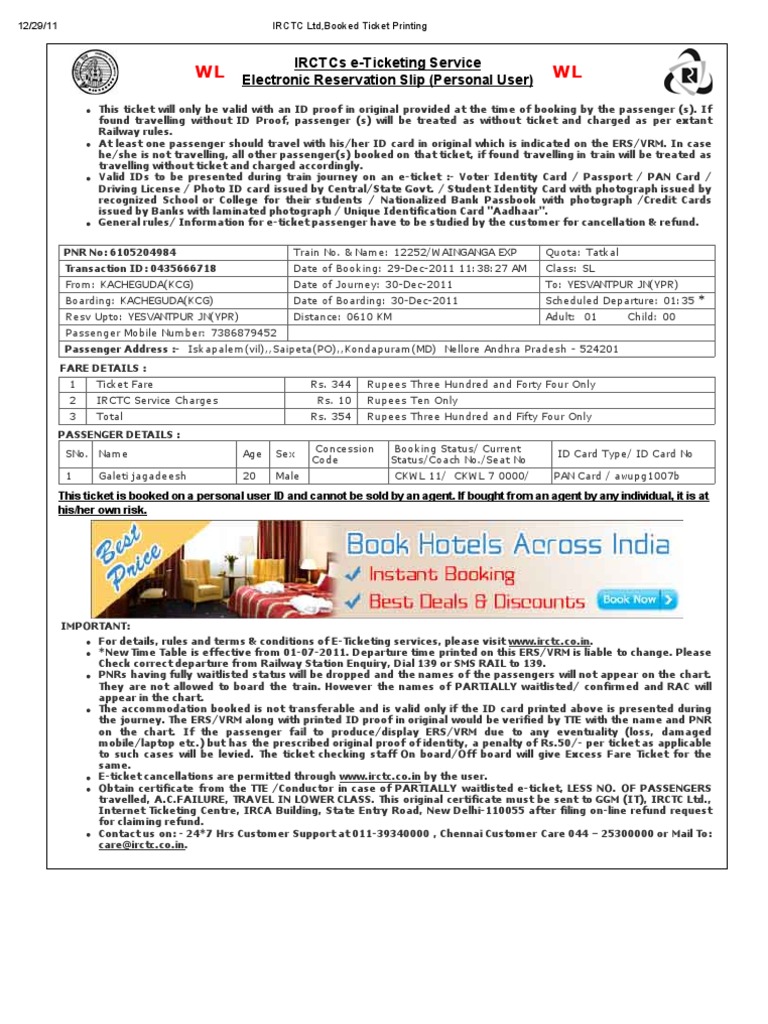 IRCTC E-Ticketing Guidelines and Details | PDF | Identity Document ...
