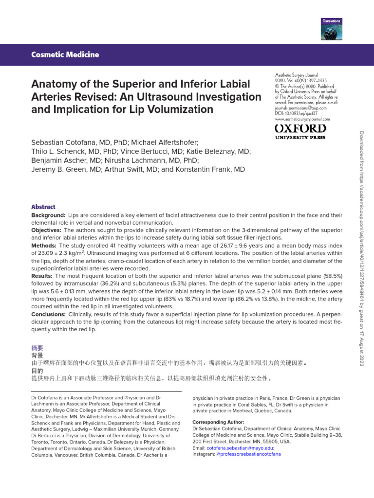 Anatomy of The Superior and Inferior Labial Arteries Revised An ...