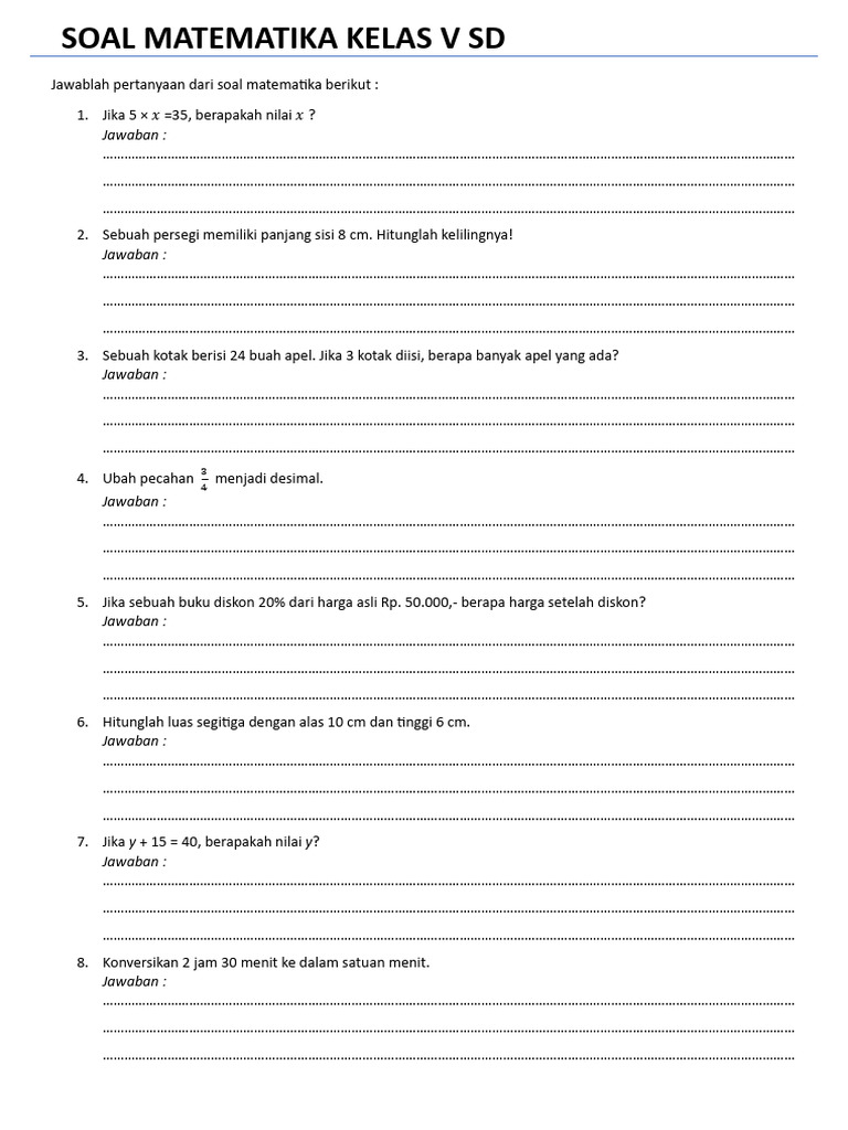 Soal Matematika Kelas V - Vol.4 | PDF