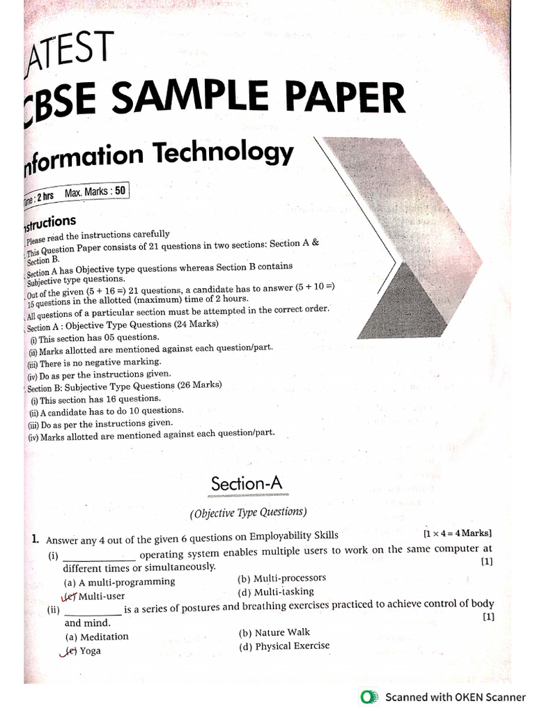 sample practice paper IT class 10 | PDF