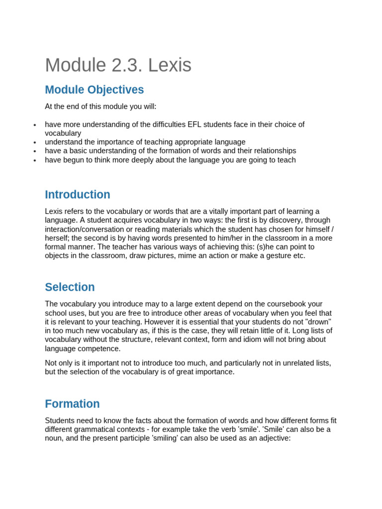 Module 2.3 - Lexis | PDF | Vocabulary | Adjective