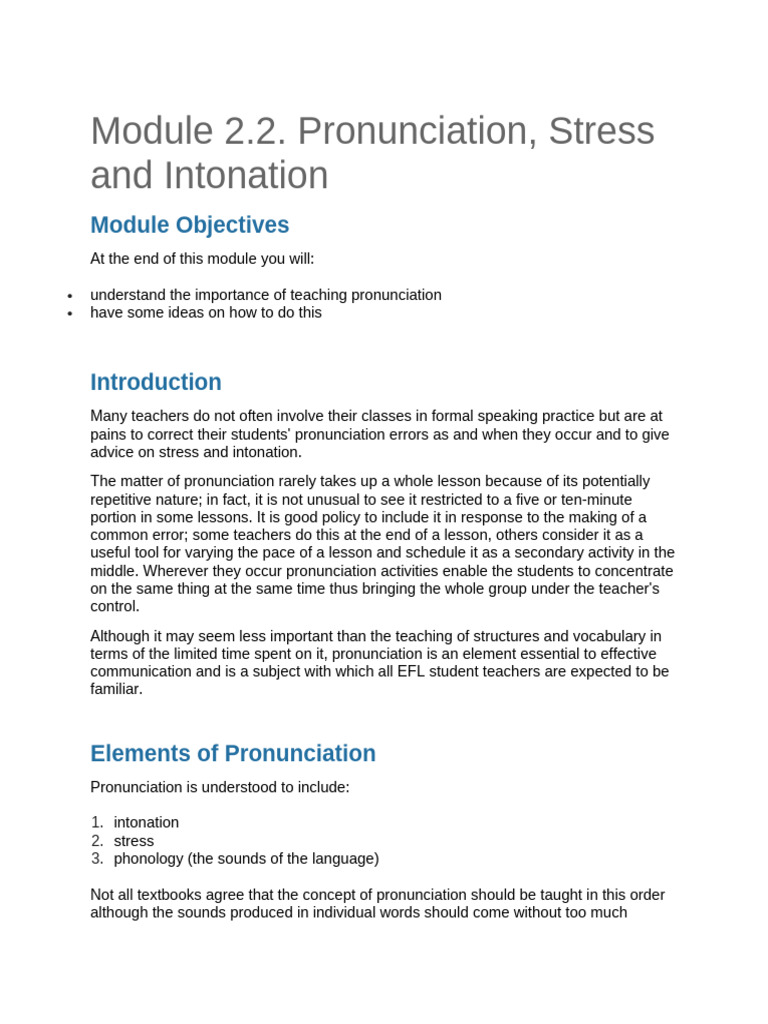 Module 2.2 - Pronunciation & Stress & Intonation | PDF | Stress ...