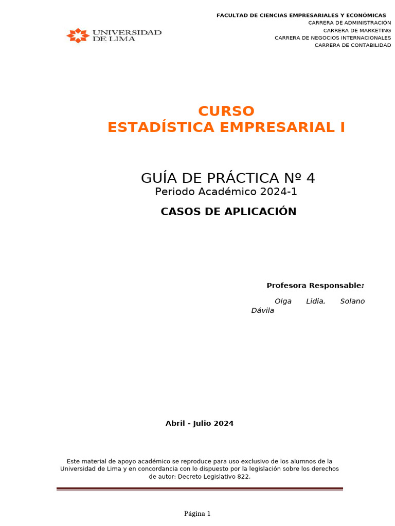 EE1 - Cuarta Guía de Trabajo - 2024-1 | PDF | Distribución normal | Desviación Estándar