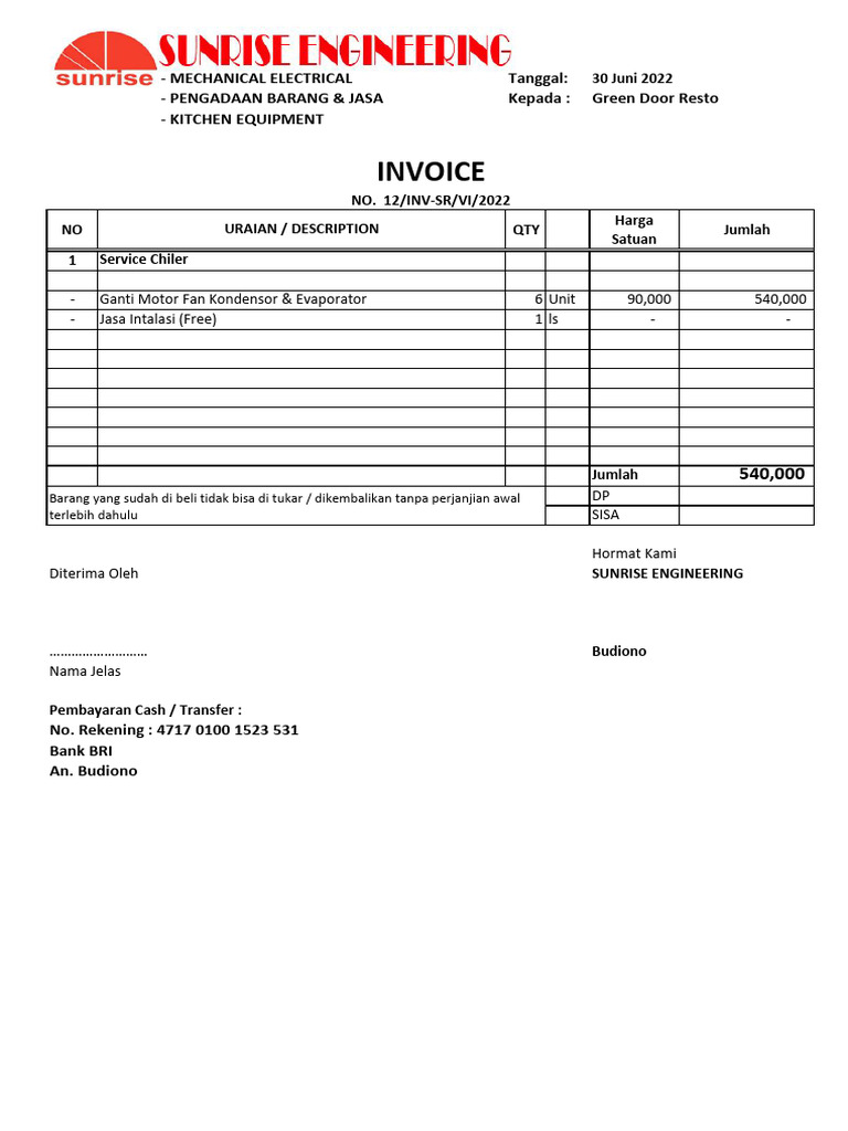 Invoice Pengadaan Peralatan Dapur | PDF