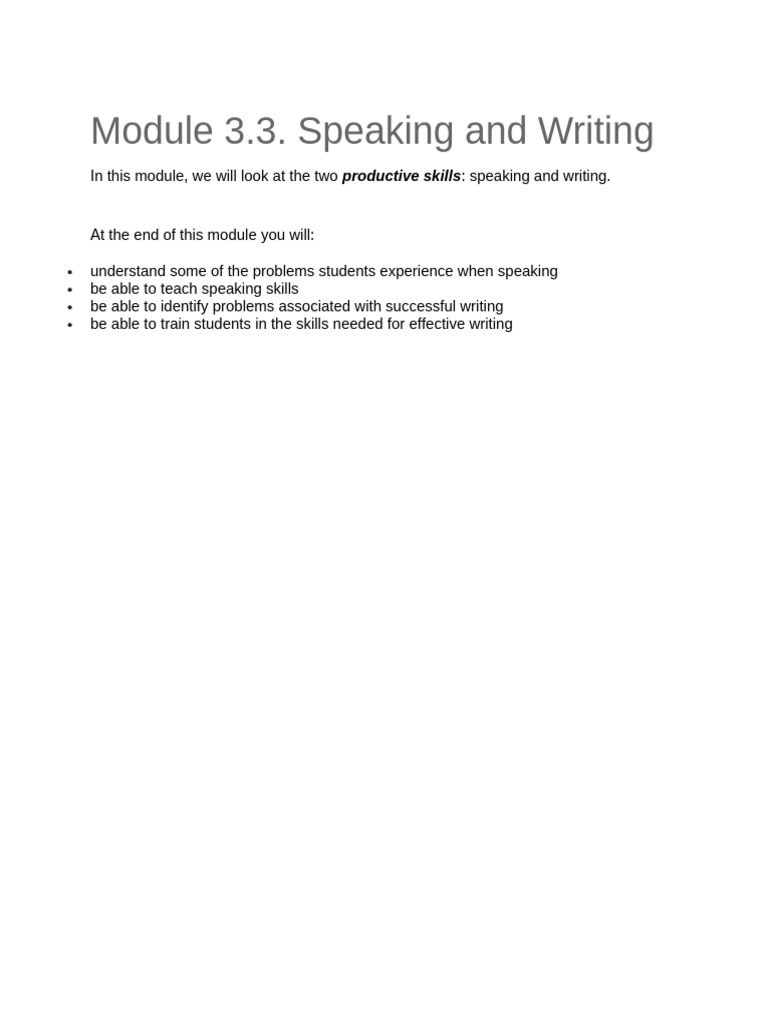 Module 3.3 - Speaking and Writing | PDF | Speech | Reading Comprehension
