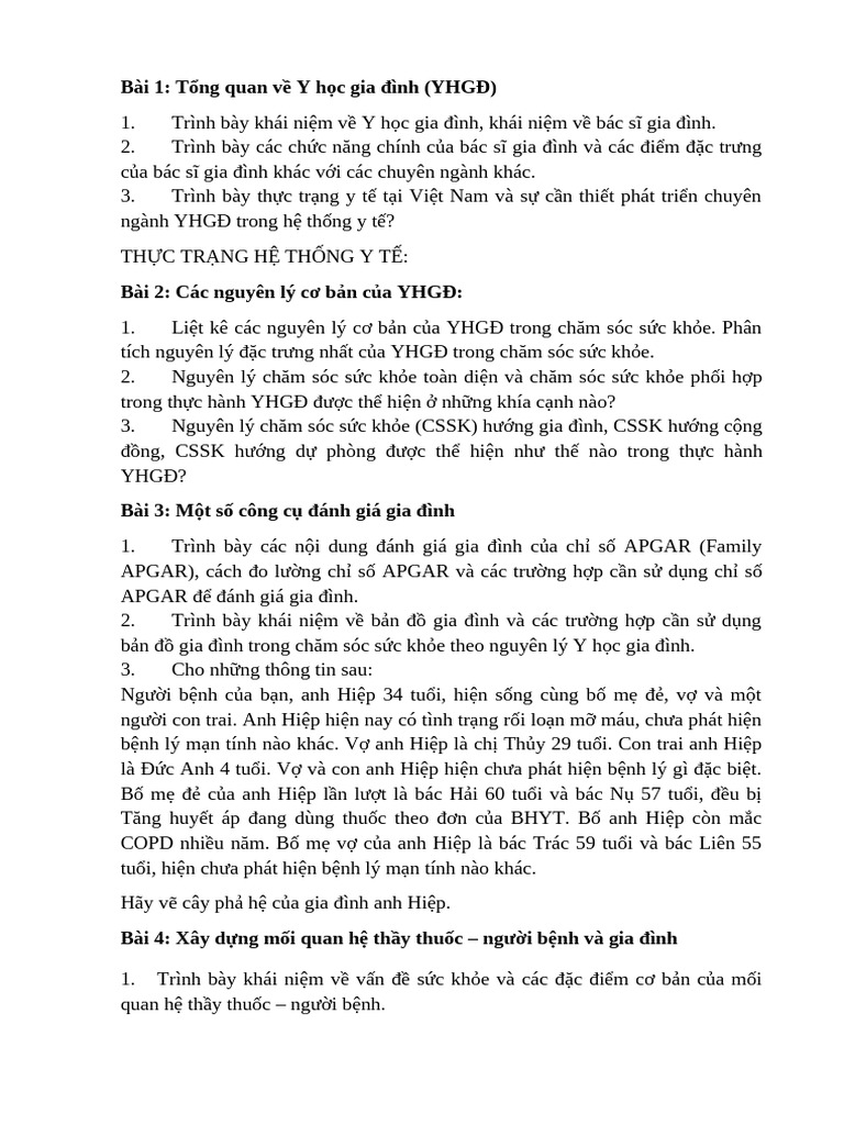 Đề cương ôn tập học phần YHGD (SMP2009) | PDF