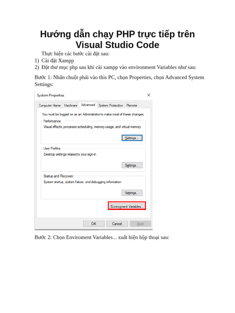 Hướng dẫn chạy PHP trực tiếp trên Visual Studio Code - Bình | PDF