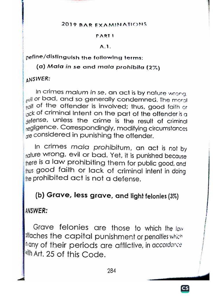 Bar Qs 2019-2022 Criminal Law | PDF