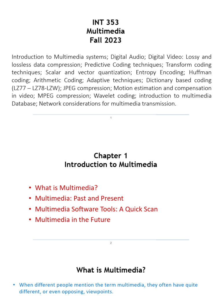 Lect 01 - Multimedia | PDF | Html | Data Compression