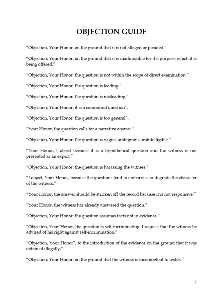 Objection Guide | PDF | Witness | Evidence