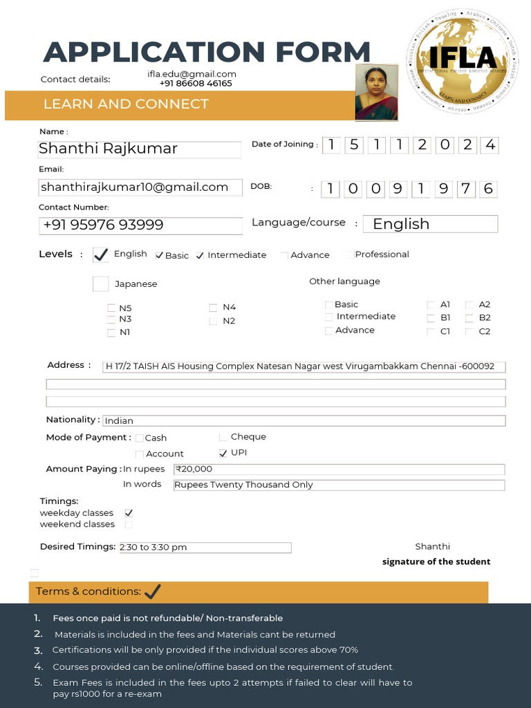 Application of Shanthi Rajkumar | PDF