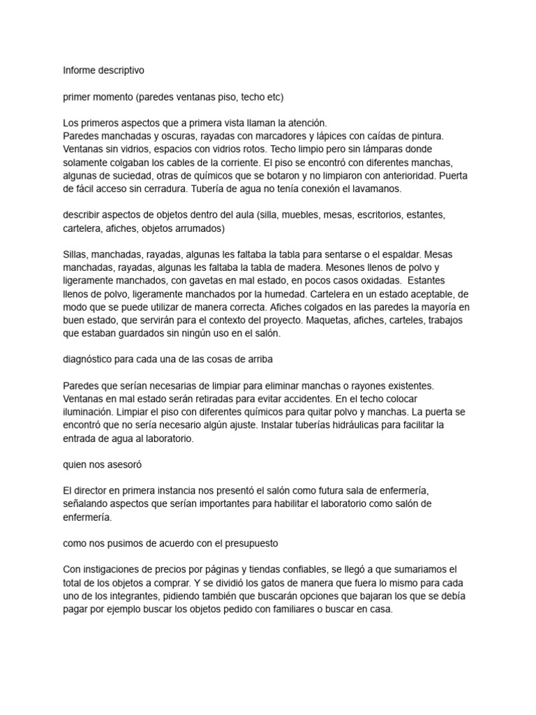 Informe Descriptivo | PDF | Laboratorios