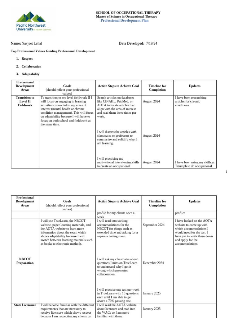 Lehal - Professional Development Plan | PDF | Cognition | Behavior Modification