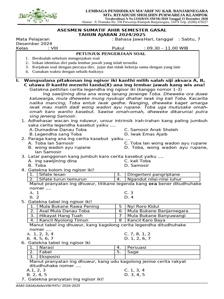 B.jawa 8 Soal Asas TP 24-25 | PDF