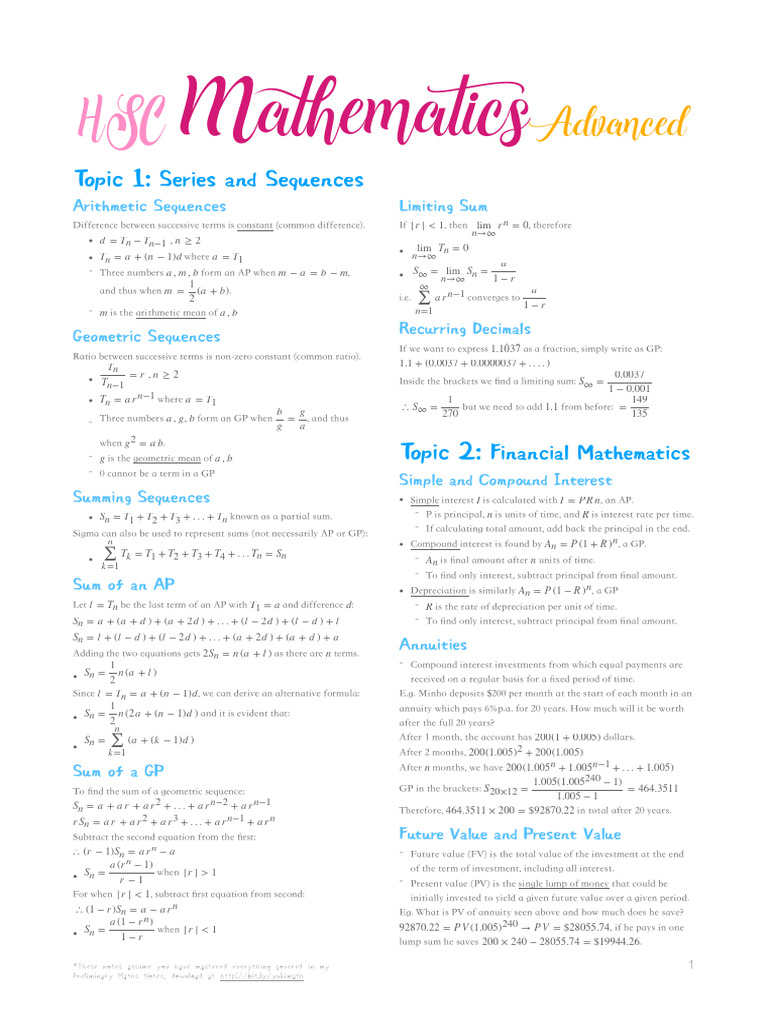 Math Adv + Ext Course Notes | PDF | Trigonometric Functions ...