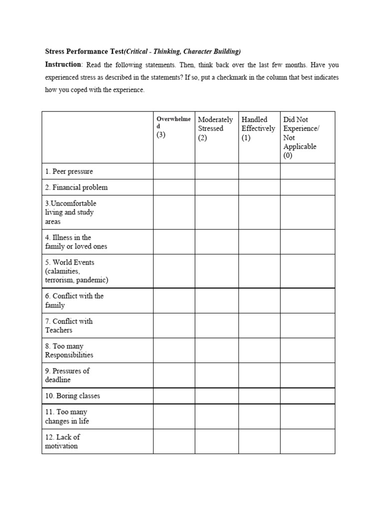 Stress Performance Test | PDF | Career & Growth