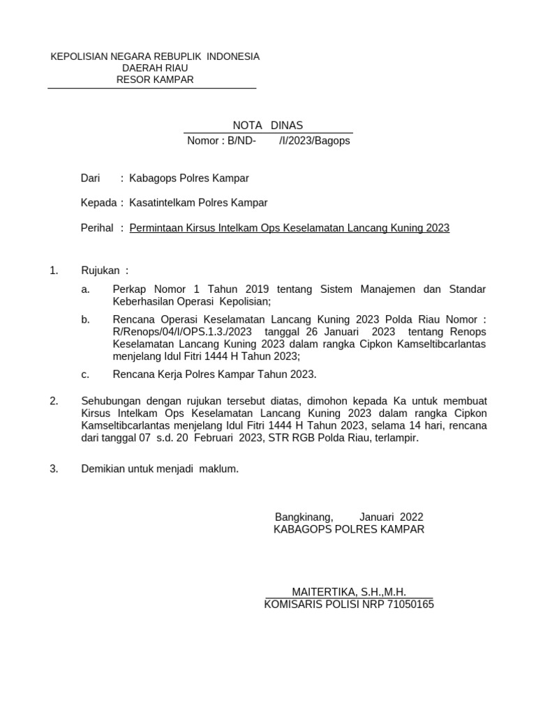 Nota Dinas-Rab Keselamatan 2023 | PDF | Pengelolaan Keuangan & Uang ...