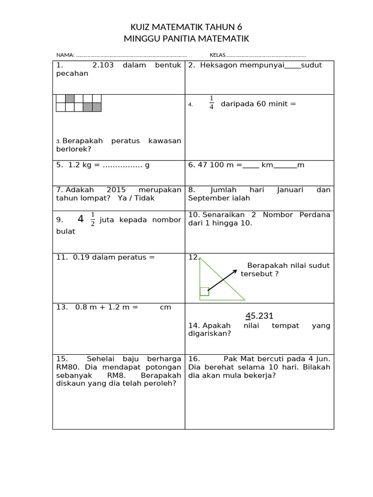 SOALAN TAHUN 6 Version 2 | PDF