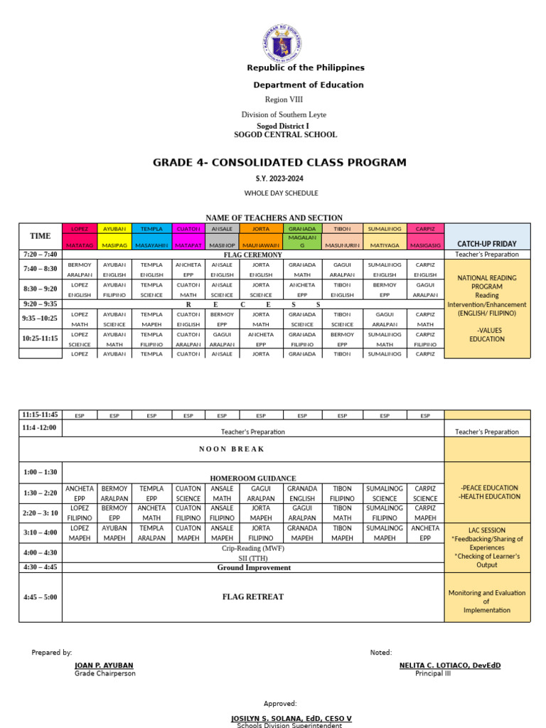 Consolidated Class Program-Grade 4 | PDF | Philippines