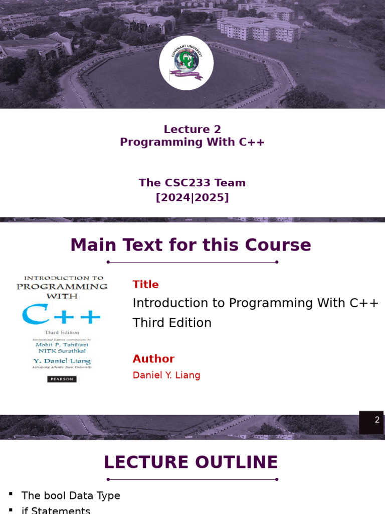 CSC233-CSC211 2024 - 2025 Lecture 2 | PDF | Boolean Data Type | Computer Programming