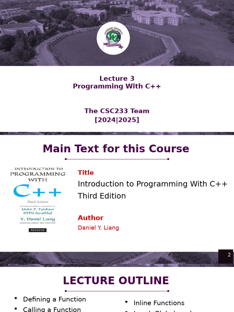 CSC233-CSC211 2024 - 2025 Lecture 3 | PDF | Parameter (Computer Programming) | C++