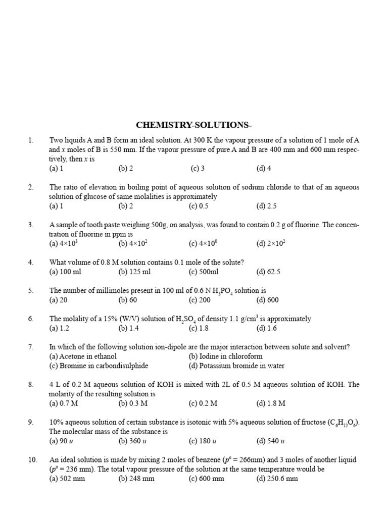 Solutions Crash Course Pdf Mass Concentration Chemistry Water
