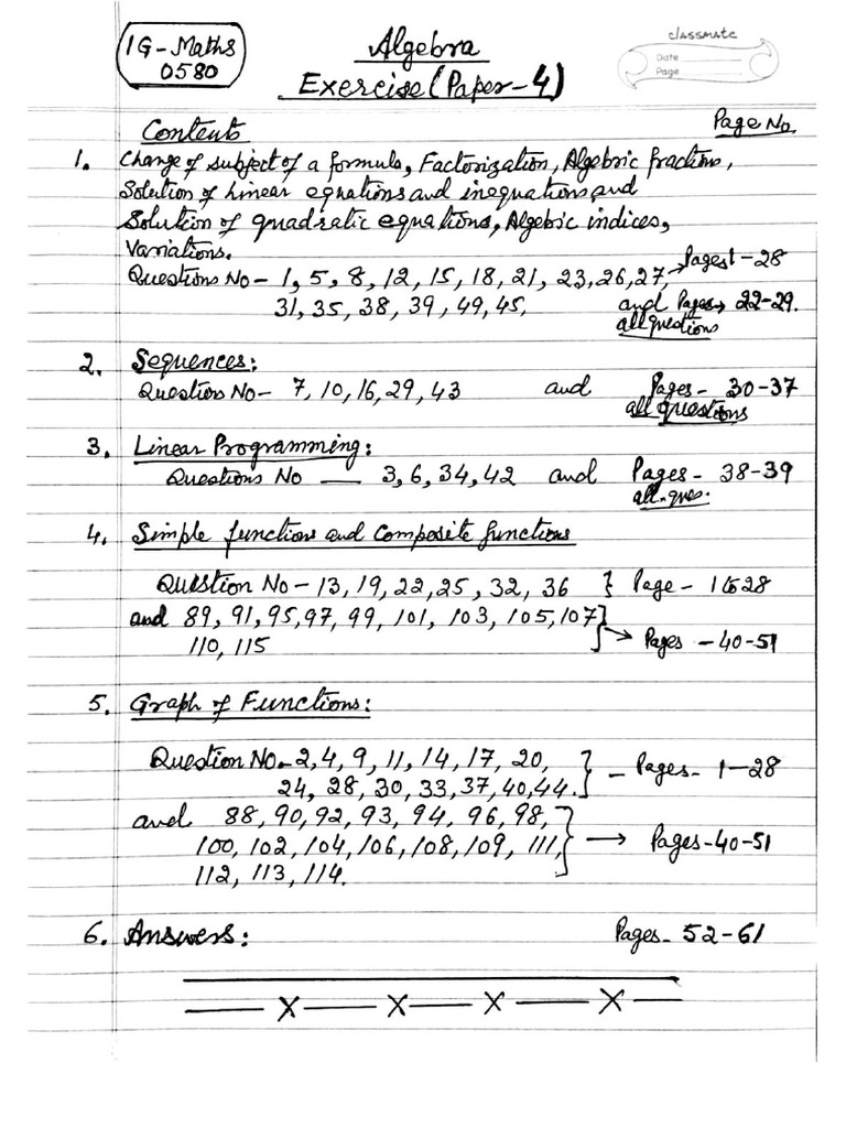 Ig 0580 Algebra Exercise Paper 4 With Answers | PDF