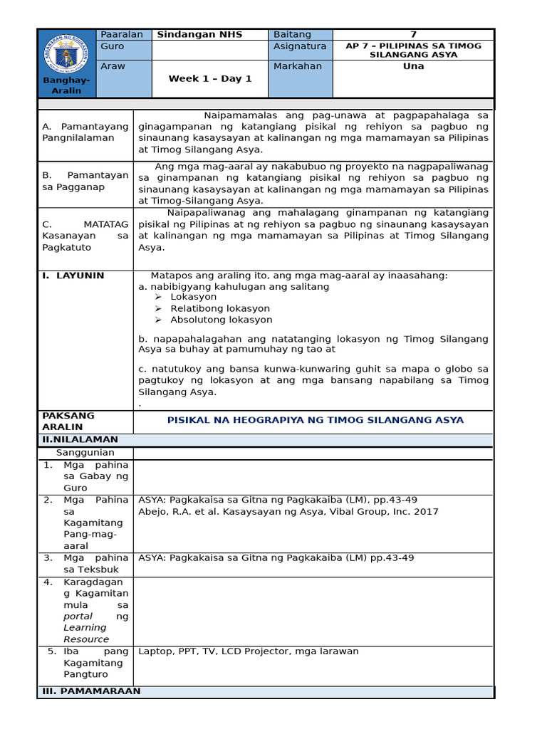 AP7 MATATAG-Q1-Wk1-D1 Final | PDF