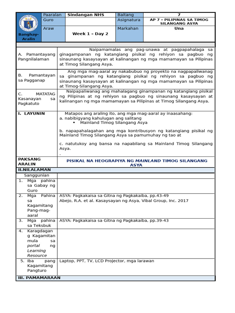 AP7 MATATAG-Q1-Wk1-D2 Final | PDF
