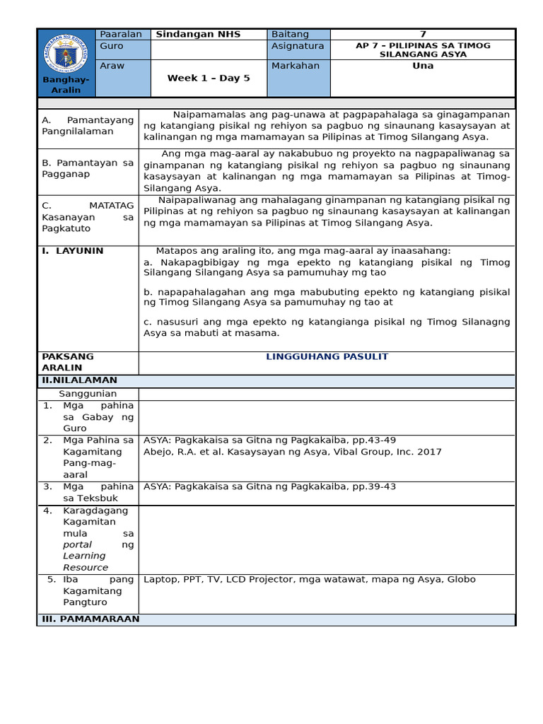 AP7 MATATAG-Q1-Wk1-D5 | PDF
