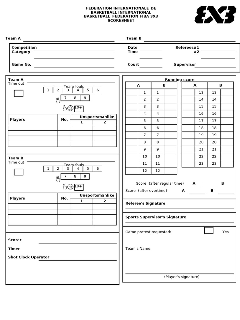 FIBA-3x3-Scoresheet (1) 416 | PDF | Athletic Sports | Indoor Sports