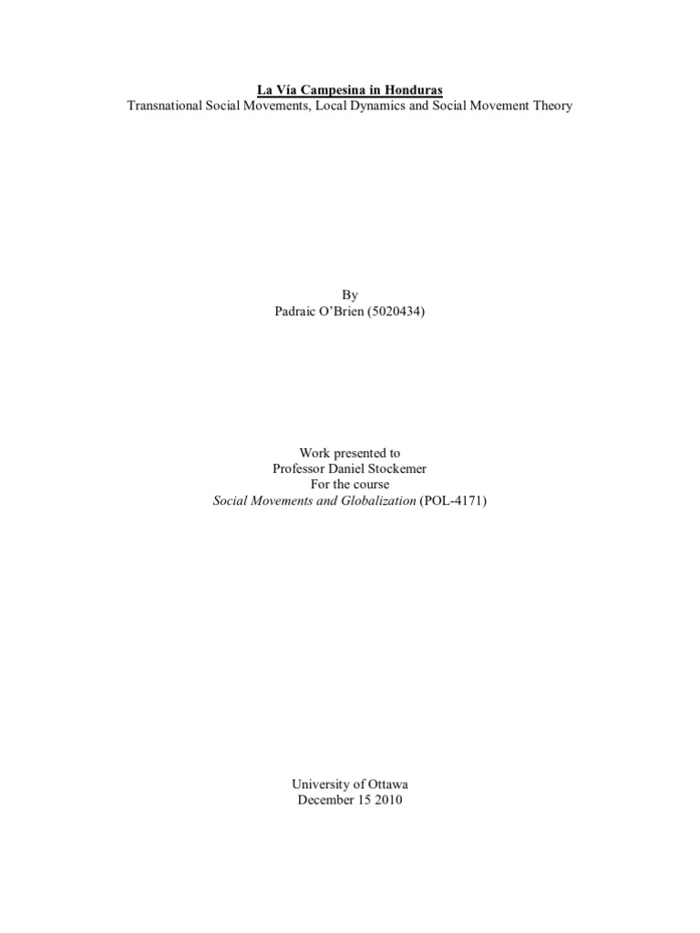 Transnational Social Movements, Local Dynamics and Social Movement ...
