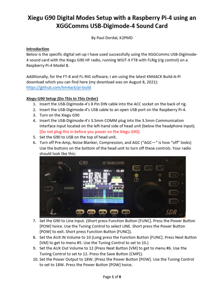 Xiegu G90 Pi4 WSJT-X Setup W-XGGComms USB Digimode-4 Sound Card Vers. 1.2 | PDF | Usb ...