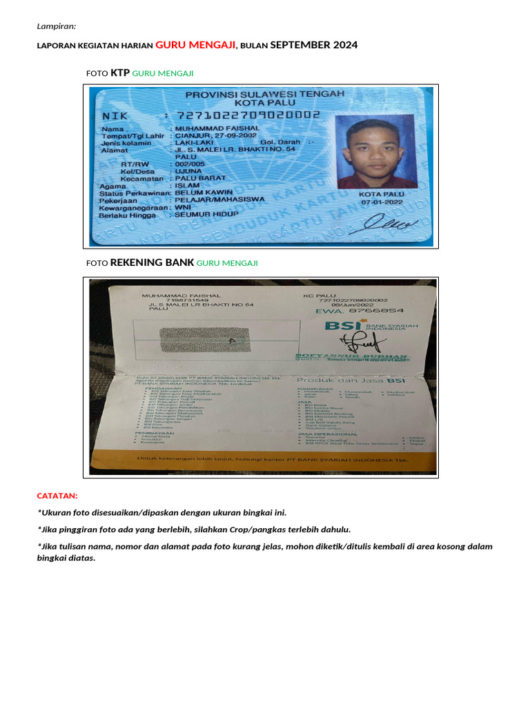 Lampiran Foto KTP & Rekbank Guru Mengaji | PDF