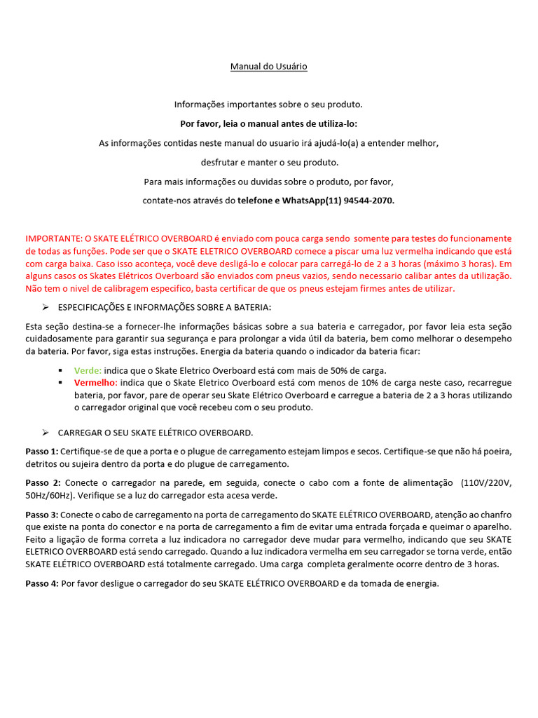 Manual Do Usu Rio Overboard | PDF | Eletricidade | Fonte de energia