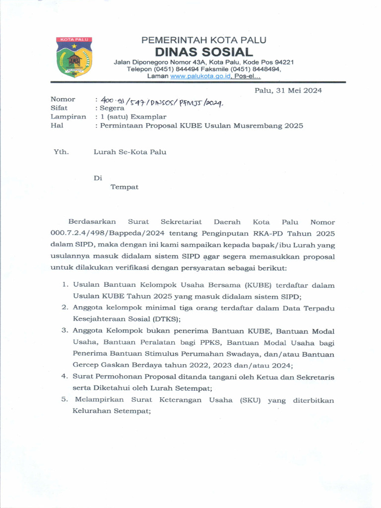 Surat Permintaan Proposal Kube Musrembang 2025 | PDF